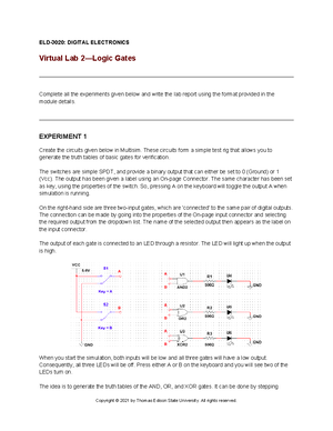 Virtual lab 4 ELD-302-aug21 - ELD-302: DIGITAL ELECTRONICS Virtual Lab 4—Combinational Logic And ...