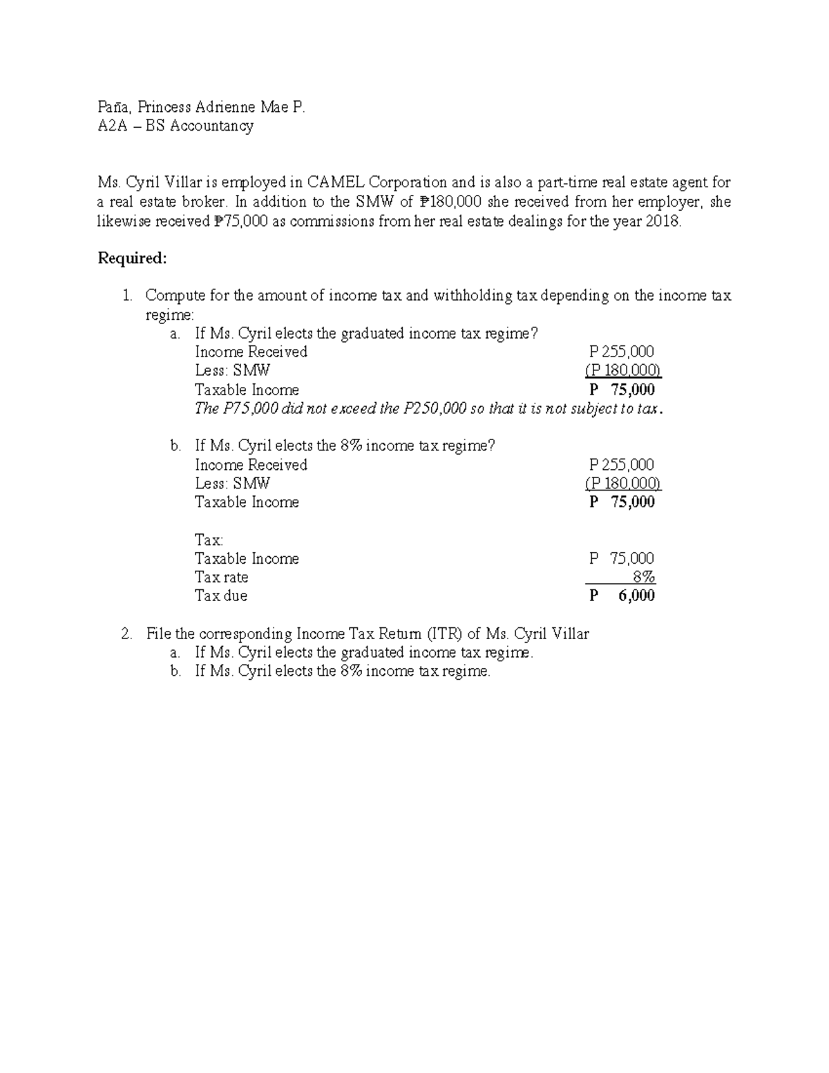 2.2 Exercise - Basic Income Tax and ITR Filing - Taxation - La Sallian ...