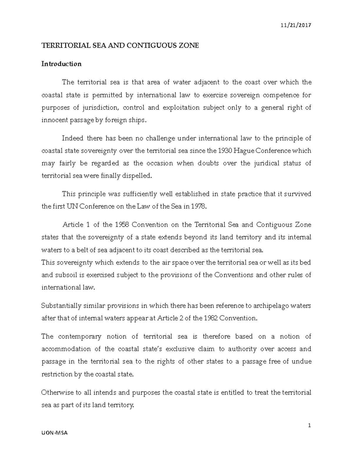 Territorial Sea and Contiguous Zone - TERRITORIAL SEA AND CONTIGUOUS ...