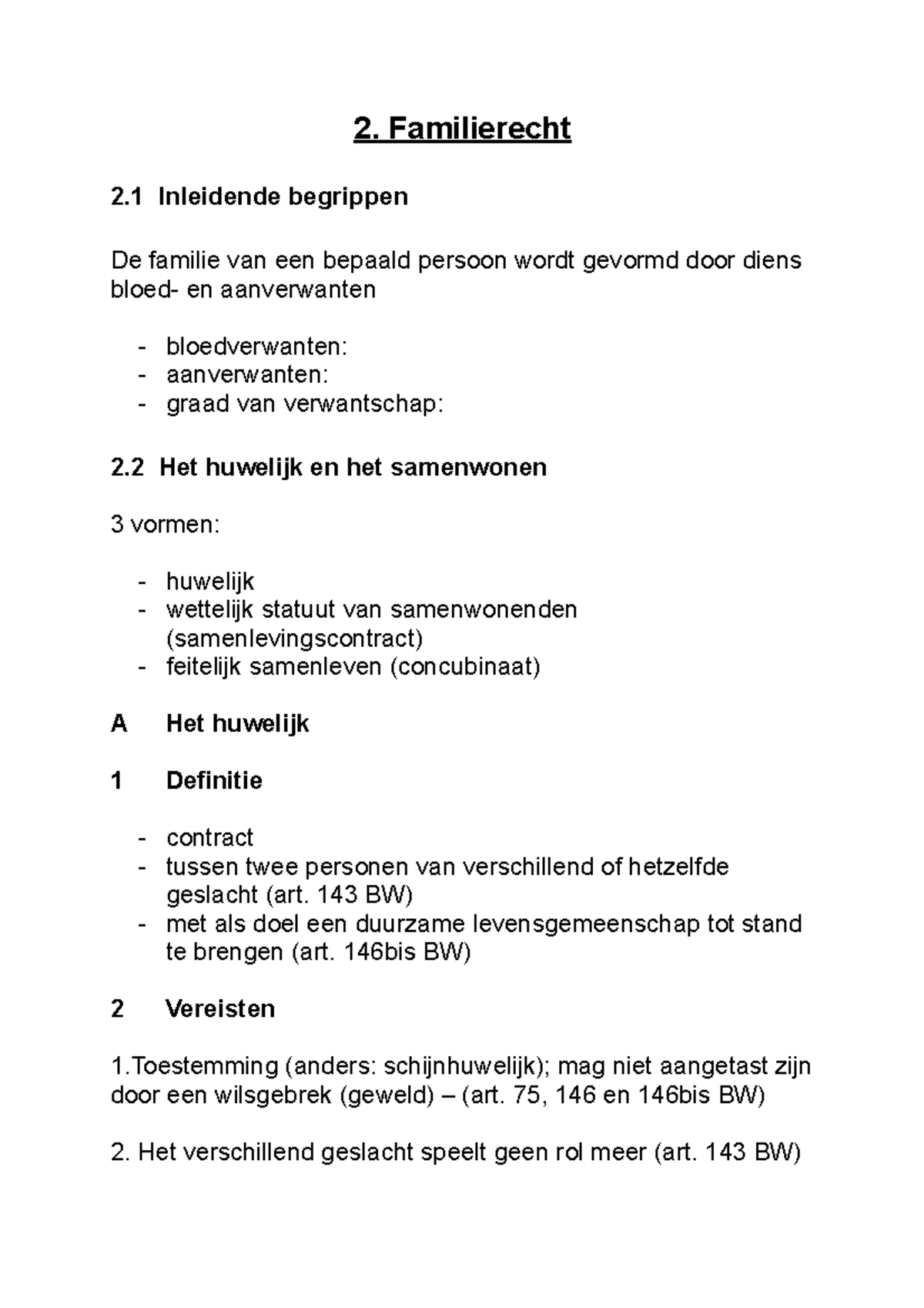 Samenvatting "Familierecht" - 2. Familierecht 2 Inleidende begrippen De ...