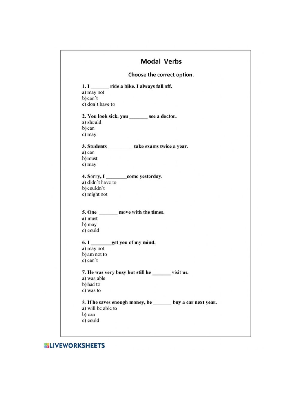 Modals verbs exercises - clase - Studocu