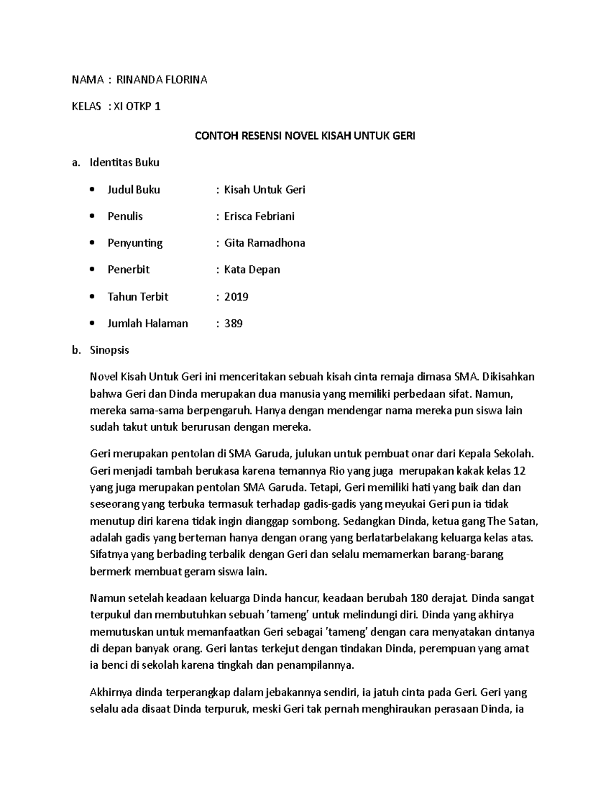 Resensi buku Rinanda - NAMA : RINANDA FLORINA KELAS : XI OTKP 1 CONTOH ...