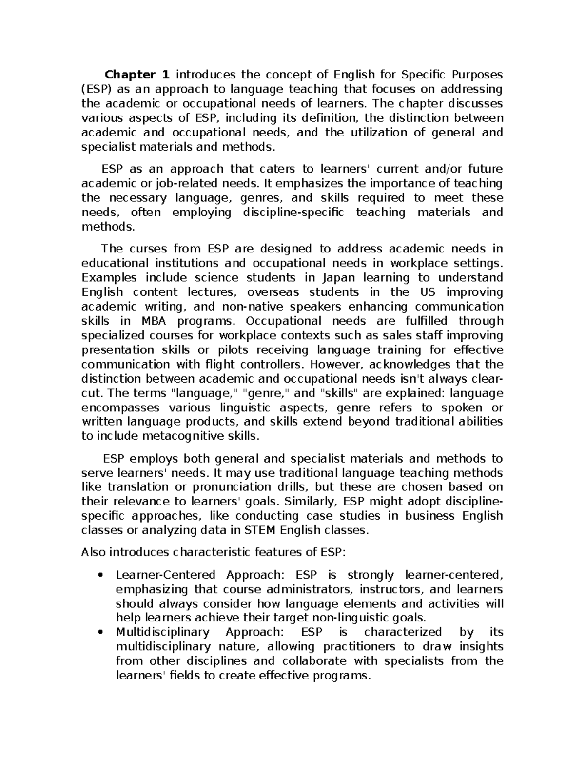 Report 2 - Introducing ESP - Chapter 1 introduces the concept of ...