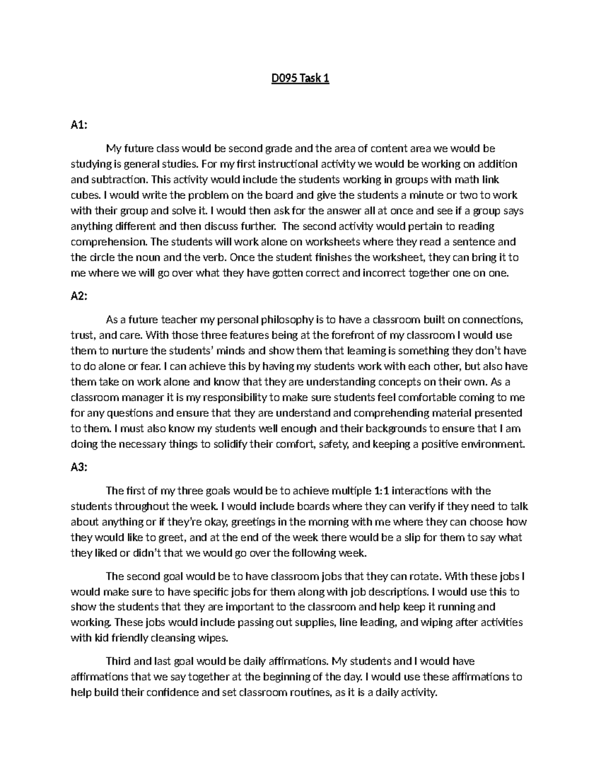 Managing engaging learning environments task 1 passed - D095 Task 1 A1 ...