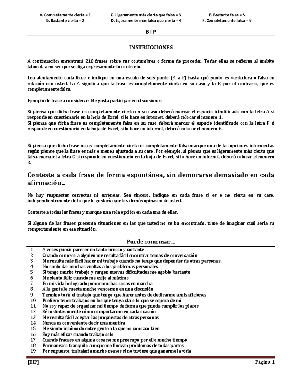 390676113-BIP-pdf - Selección de Personal con método BIP - B. Bastante cierta = 2 D. Ligeramente ...
