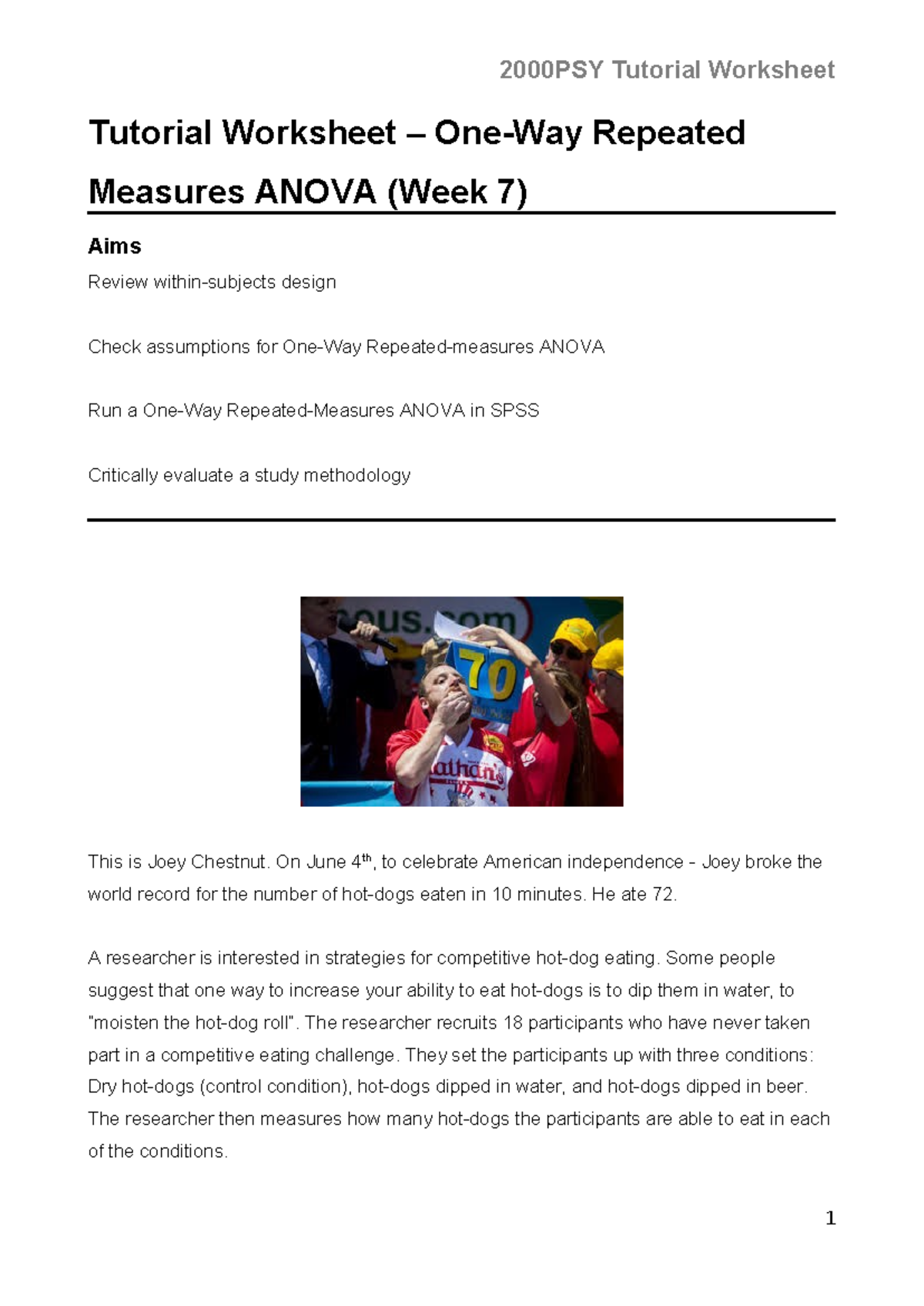 Week 07 - Repeated-Measures Anova 2020 - Tutorial Worksheet – One-Way ...
