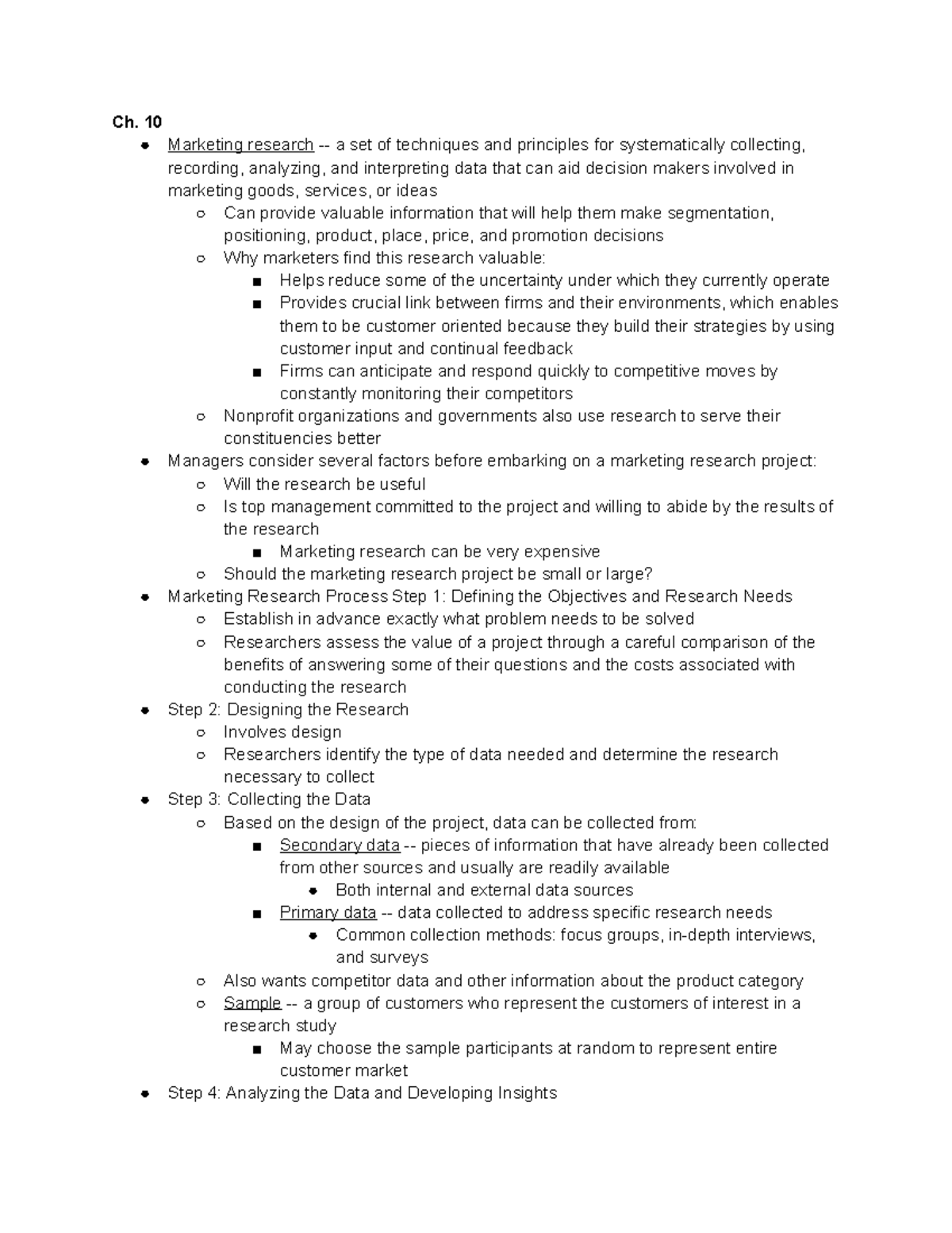 Marketing Test 2 Reading Notes - Ch. 10 Marketing research - a set of ...