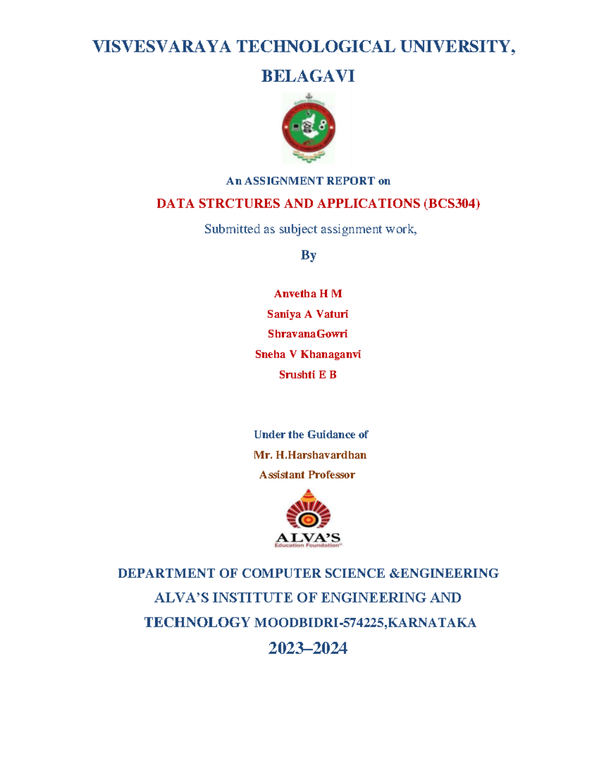 Dsa1 - this is a dsa program - VISVESVARAYA TECHNOLOGICAL UNIVERSITY ...