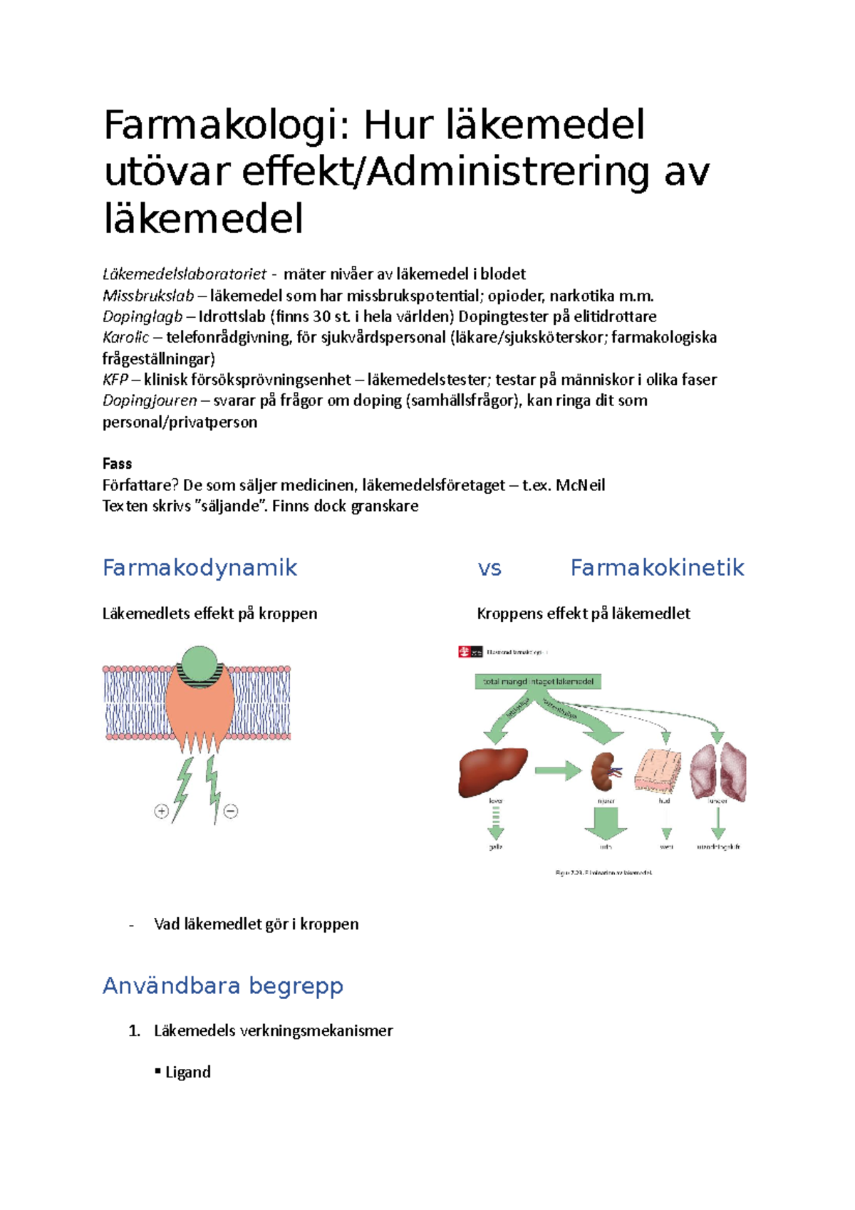 Farmakologi - grunderna - Farmakologi: Hur läkemedel utövar effekt/Administrering av läkemedel ...