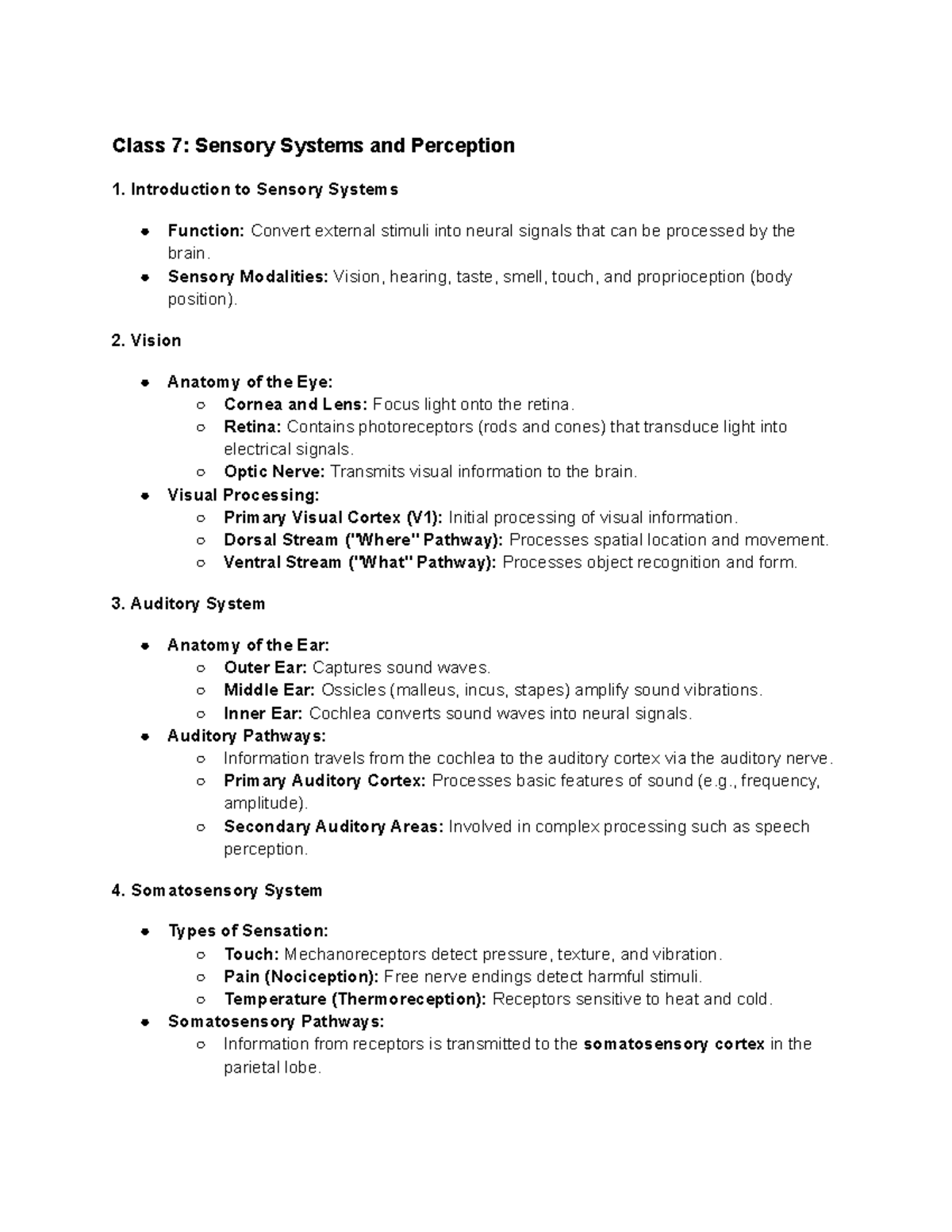 Neuro Lecture 6 - Class 7: Sensory Systems and Perception 1 ...