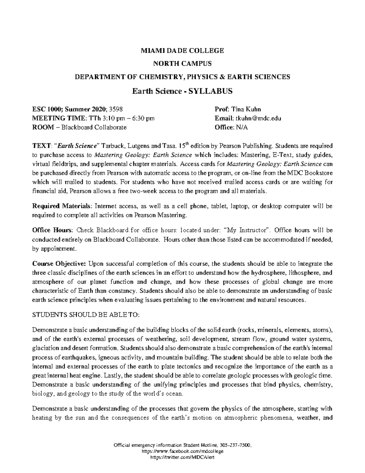 ESC1000 3598 Summer 2020 Syllabus 2020 - MIAMI DADE COLLEGE NORTH ...