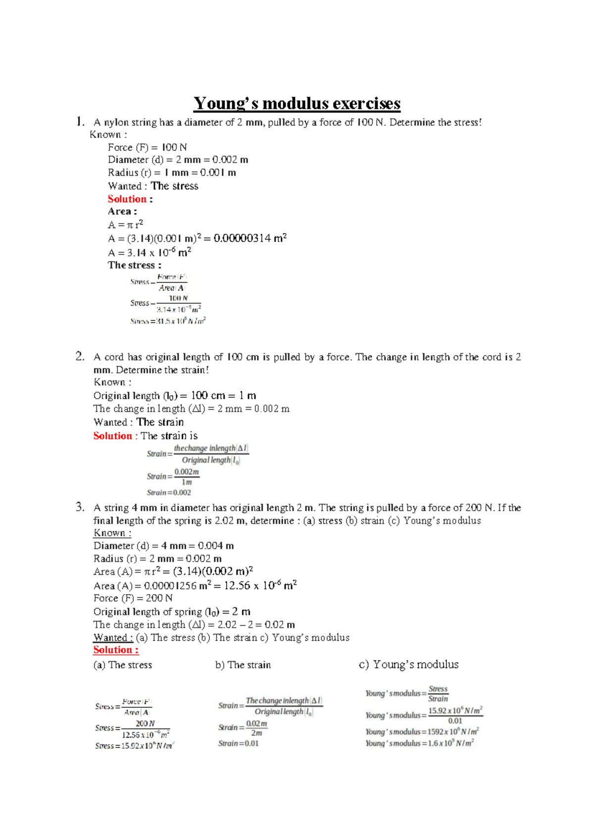 Young's modulus exercises.pdf updated - Young’s modulus exercises 1. A ...