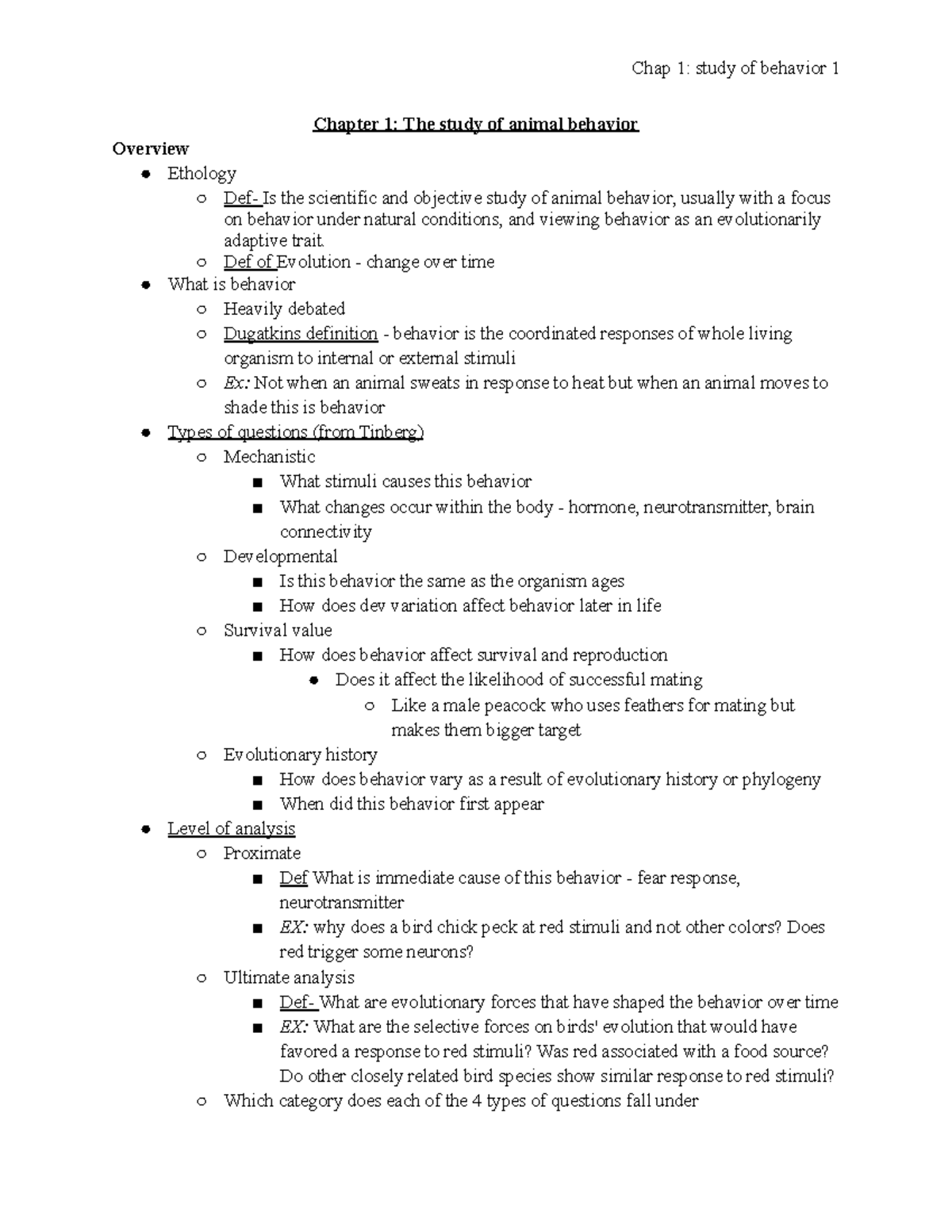Chapter 1 The study of animal behavior - Chapter 1: The study of animal ...
