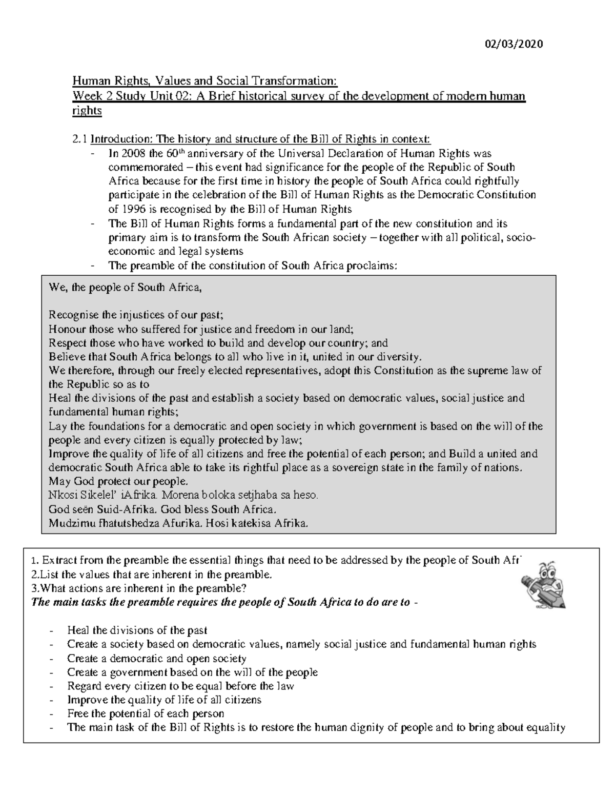 SU2 Summary - 02/03/ Human Rights, Values and Social Transformation ...