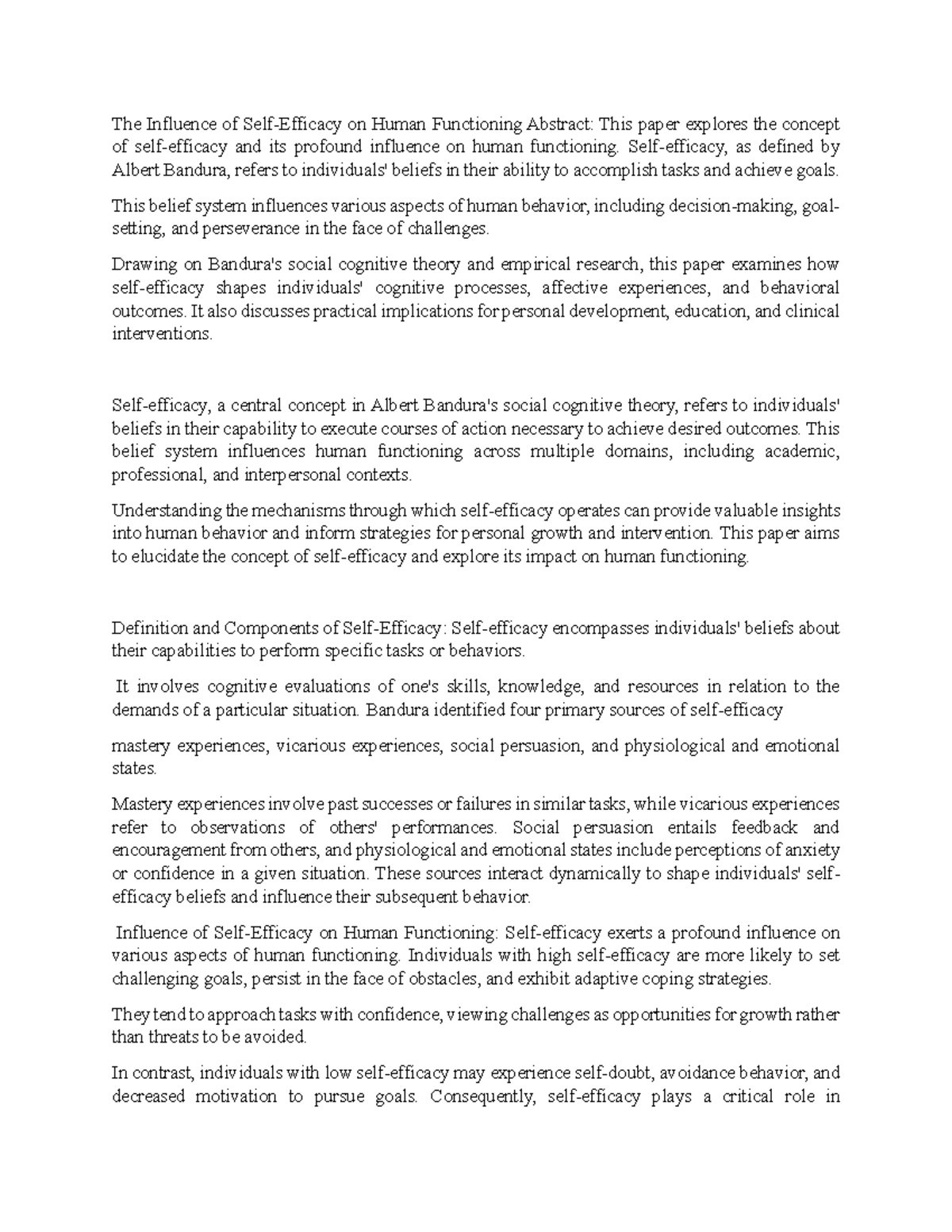 Understanding THE SELF Assignment - The Influence of Self-Efficacy on ...