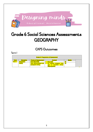Grade 6 Geography Term 1 Assessment Memo - Grade 6 Social Sciences ...