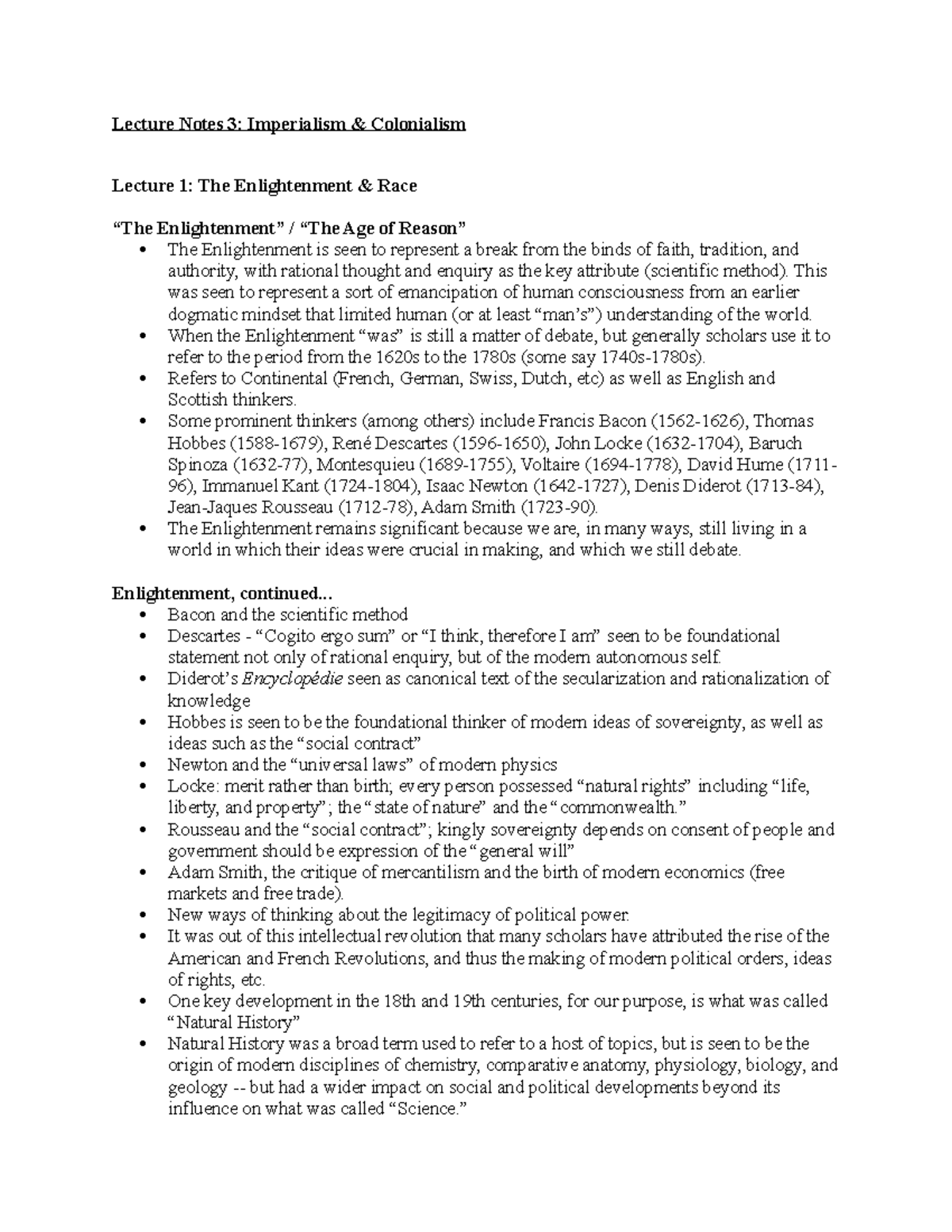 Lecture Notes 3 Imperialism and Colonialism - Lecture Notes 3 ...