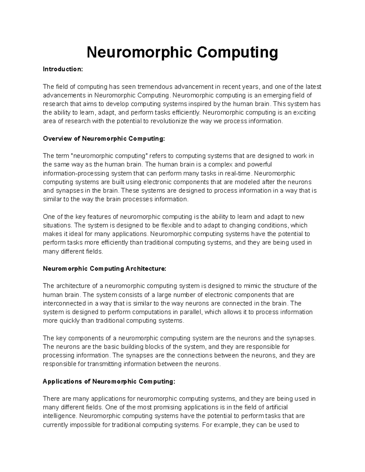 Neuromorphic Computing Emerging Technology Neuromorphic Computing