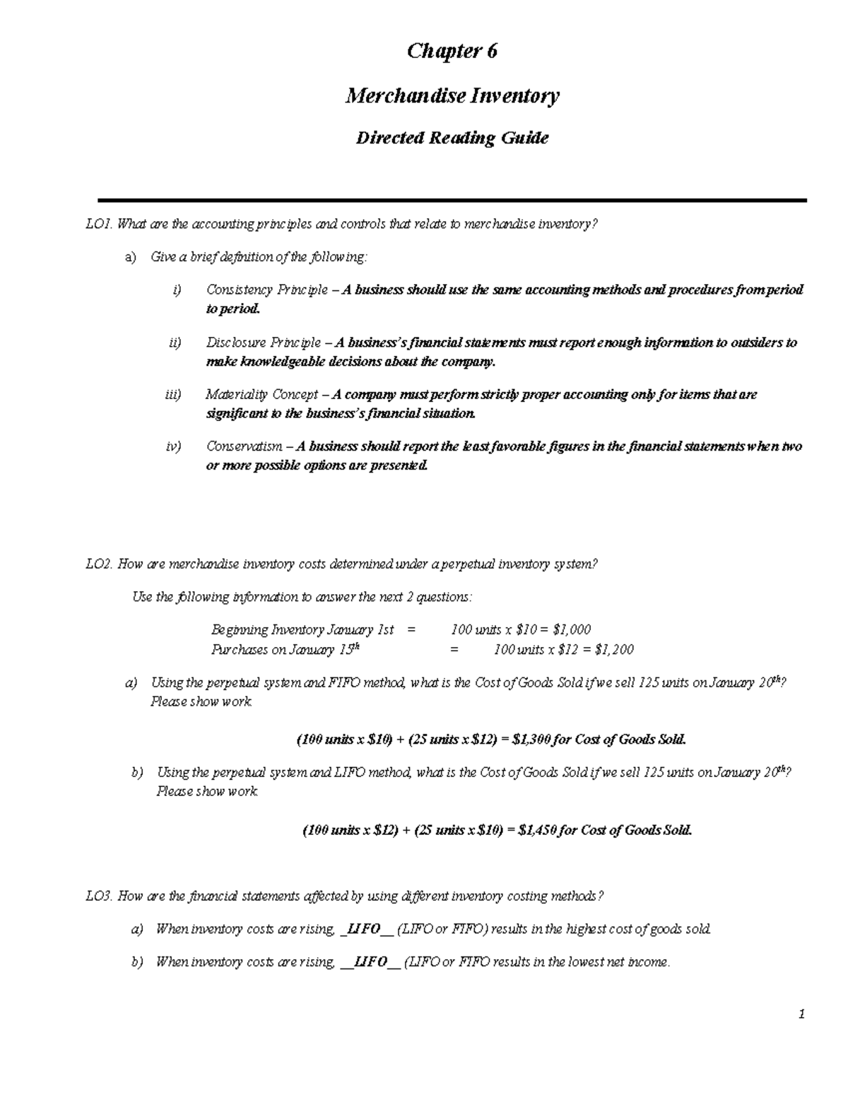 Chapter 6 Merchandise Inventory Directed Reading Guide - What are the ...