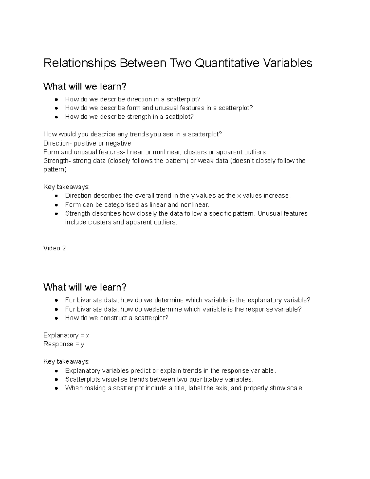 notes for statistics - Relationships Between Two Quantitative Variables ...