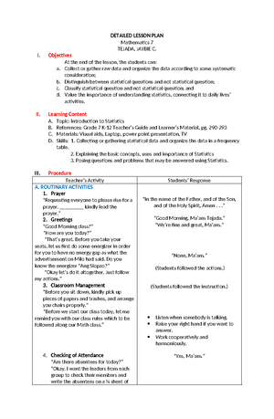 Decile group data - Detailed Lesson Plan Teacher: Kristine D. Bu~na ...