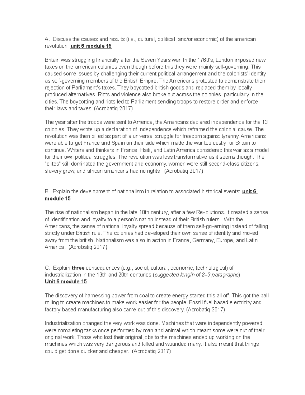 Task 4 C375 - task 4 - A. Discuss the causes and results (i., cultural ...