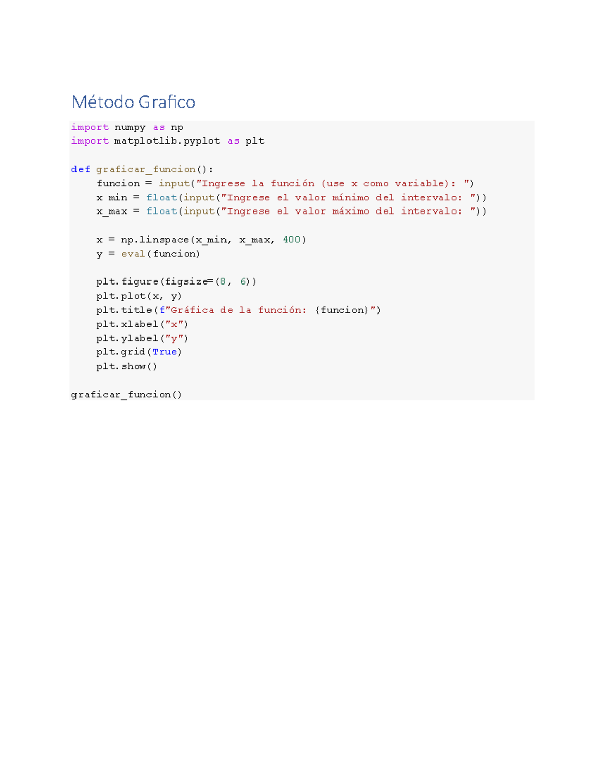 Codigos en Python - Método Grafico import numpy as np import matplotlib as plt def - Studocu