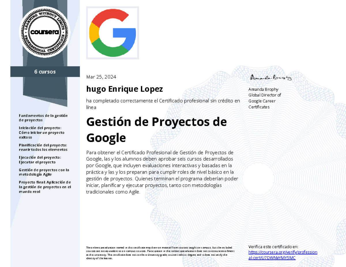 Gestion de Proyectos google - 6 cursos Fundamentos de la gestión de ...
