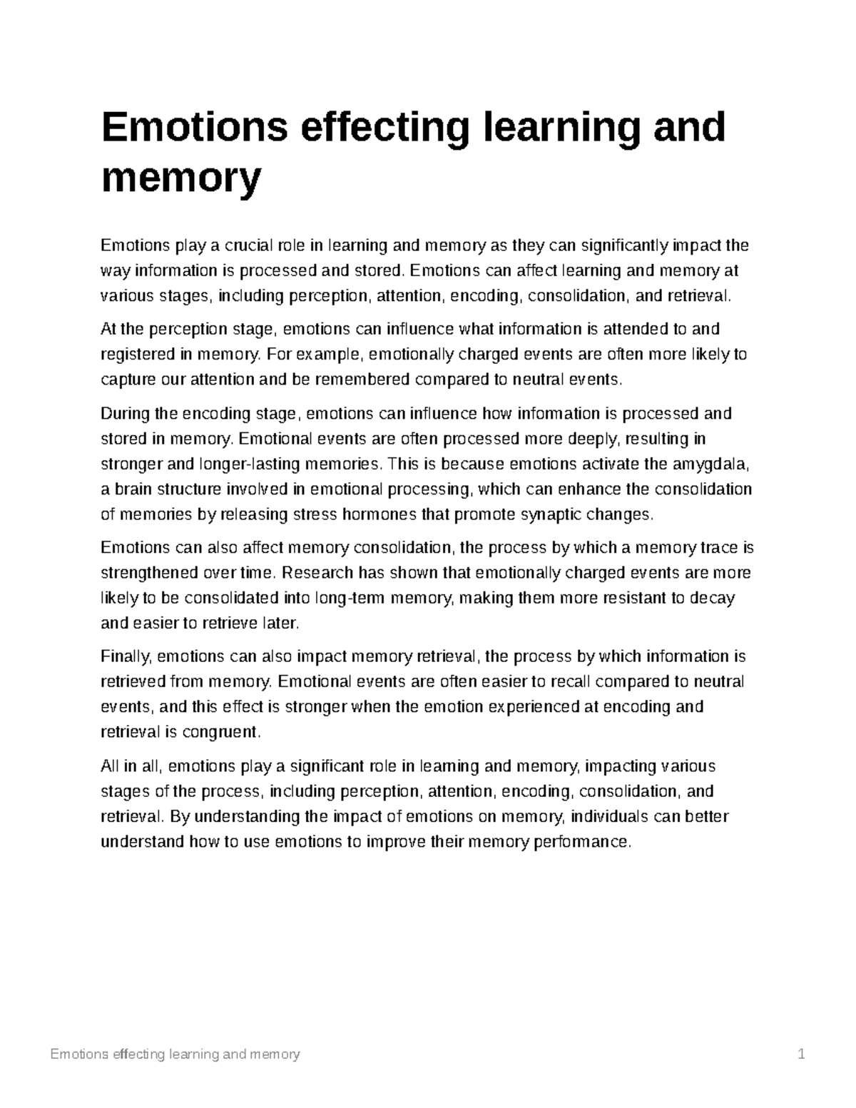 Emotions effecting learning and memory - Emotions can affect learning ...