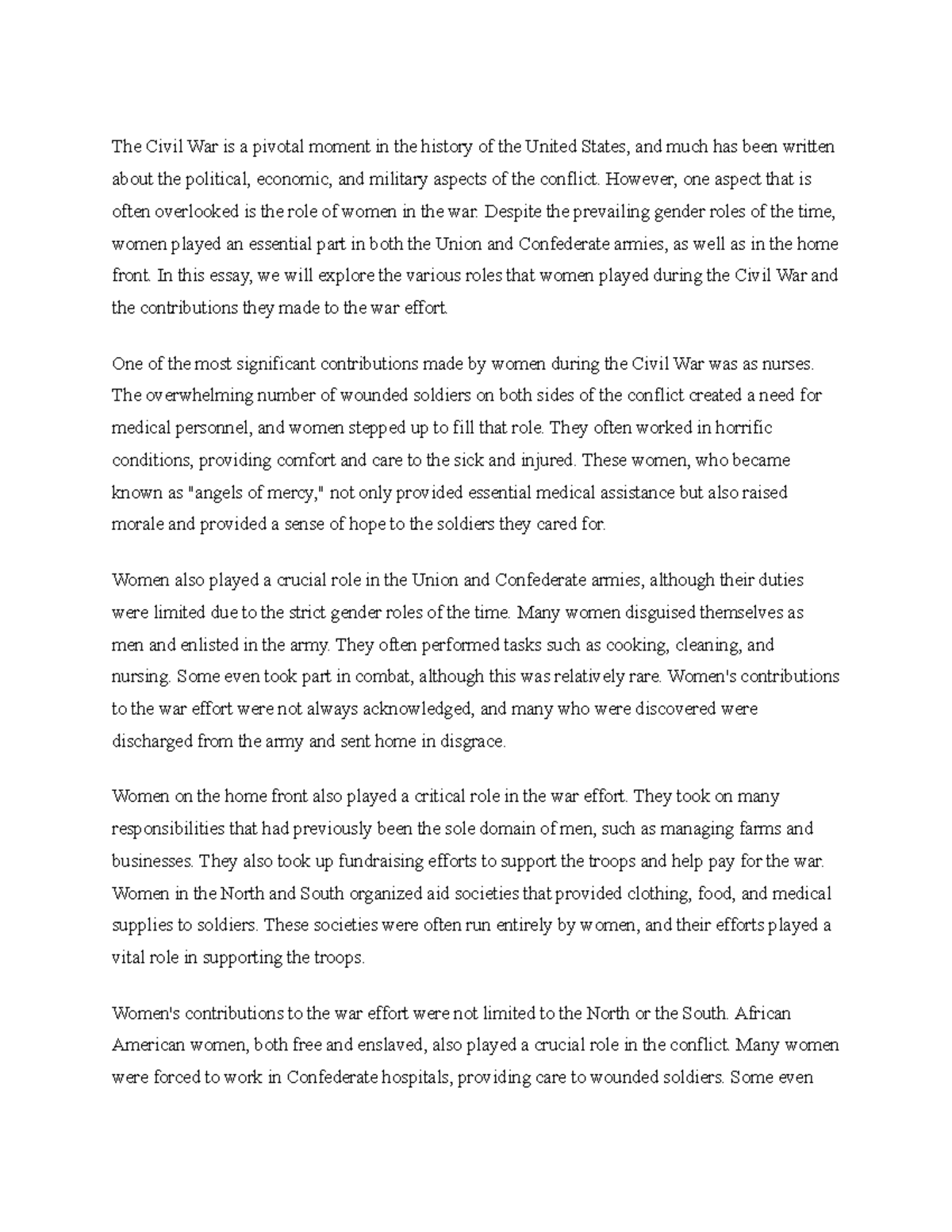 Title The Women of the Civil War Their Roles and Contributions - The ...