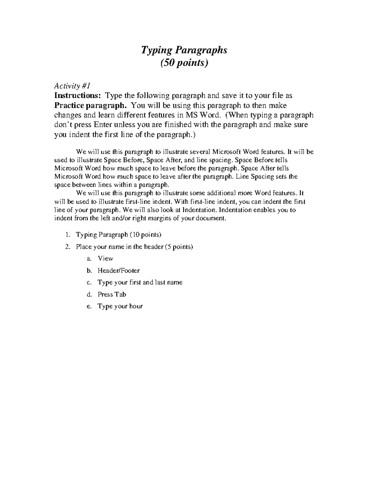 Typing Paragraphs Activity - Typing Paragraphs (50 points) Activity ...