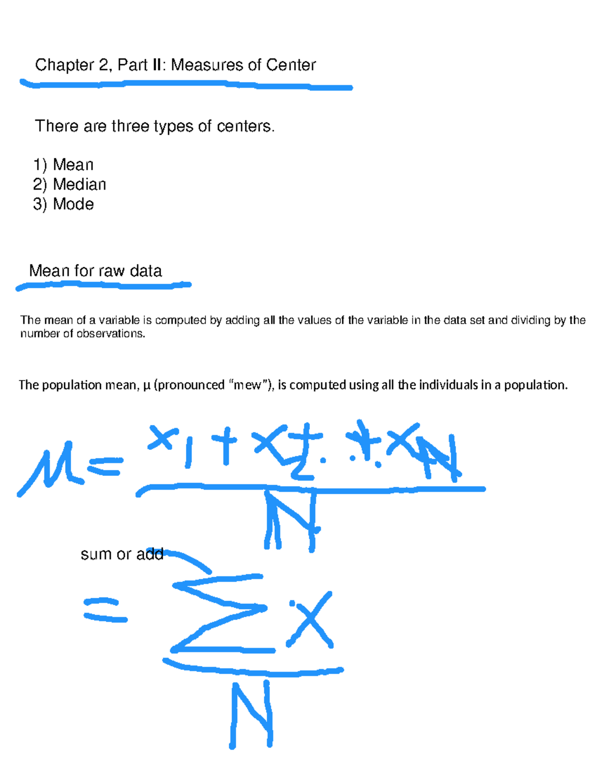 Blank.pdf (1).pdf 2 - Distribution - Mean for raw data Chapter 2, Part II: Measures of Center ...