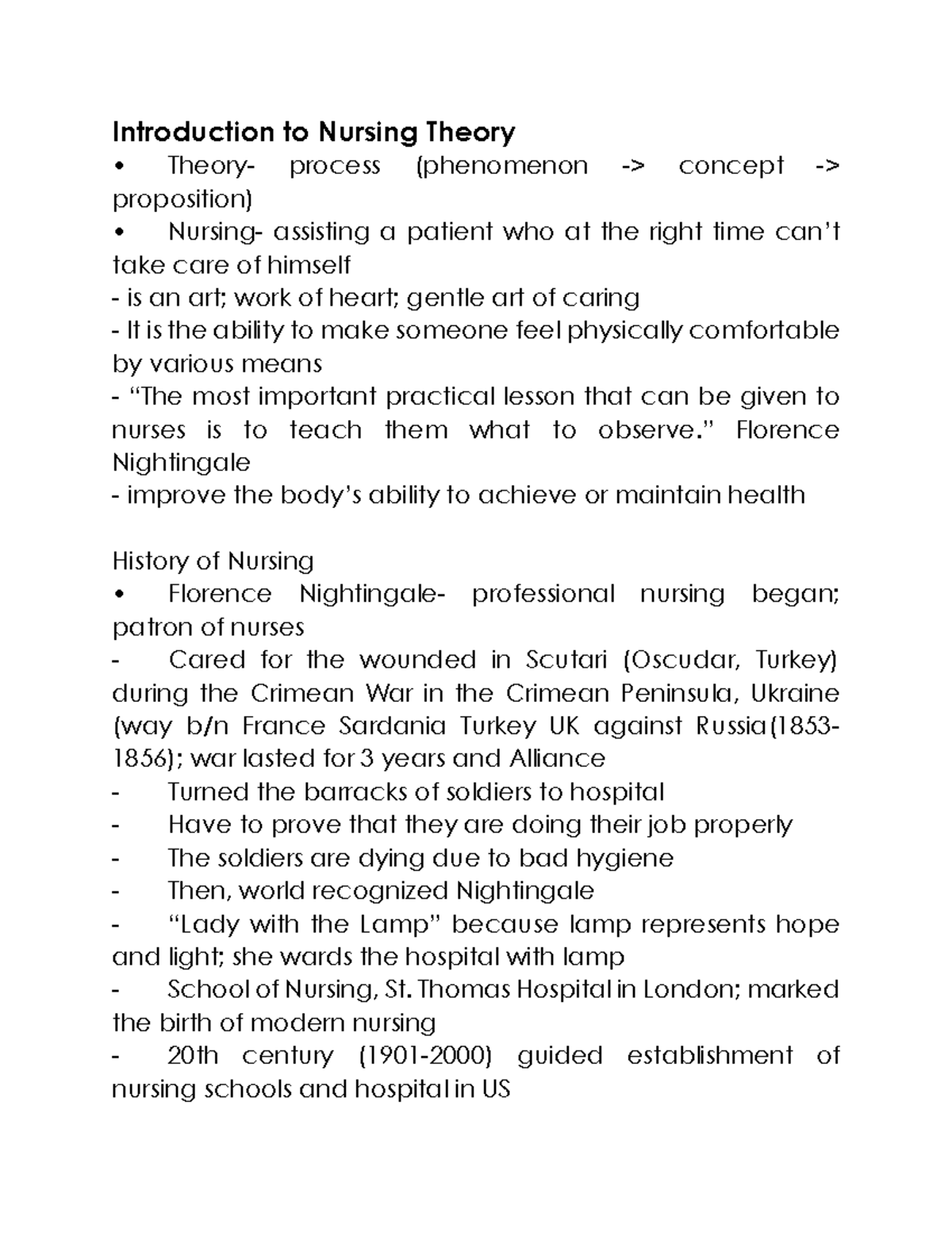 History of Nursing - Introduction to Nursing Theory Theory- process ...