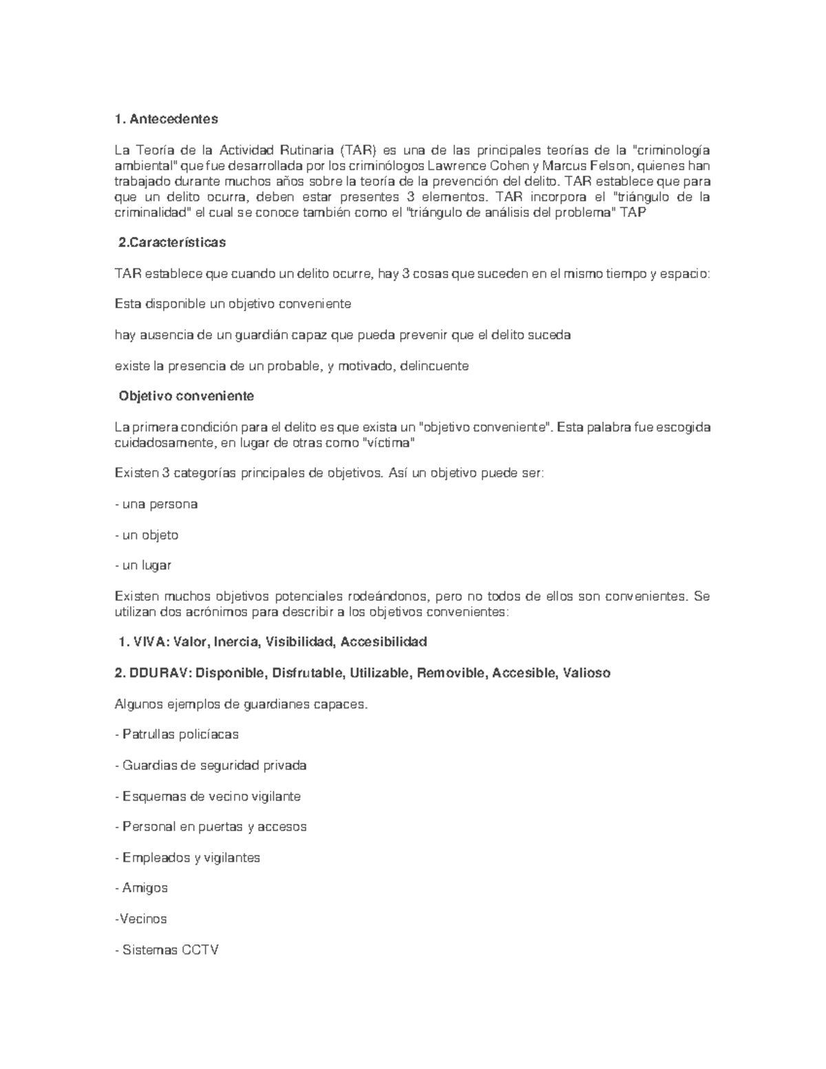 TAR (criminología) - Tarea - Antecedentes La Teoría de la Actividad ...