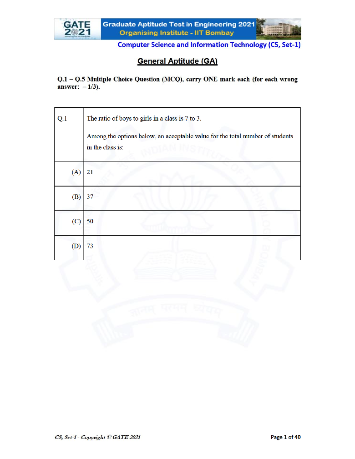 Gate previous aptitude questions 2010-2021 - computer science - Studocu