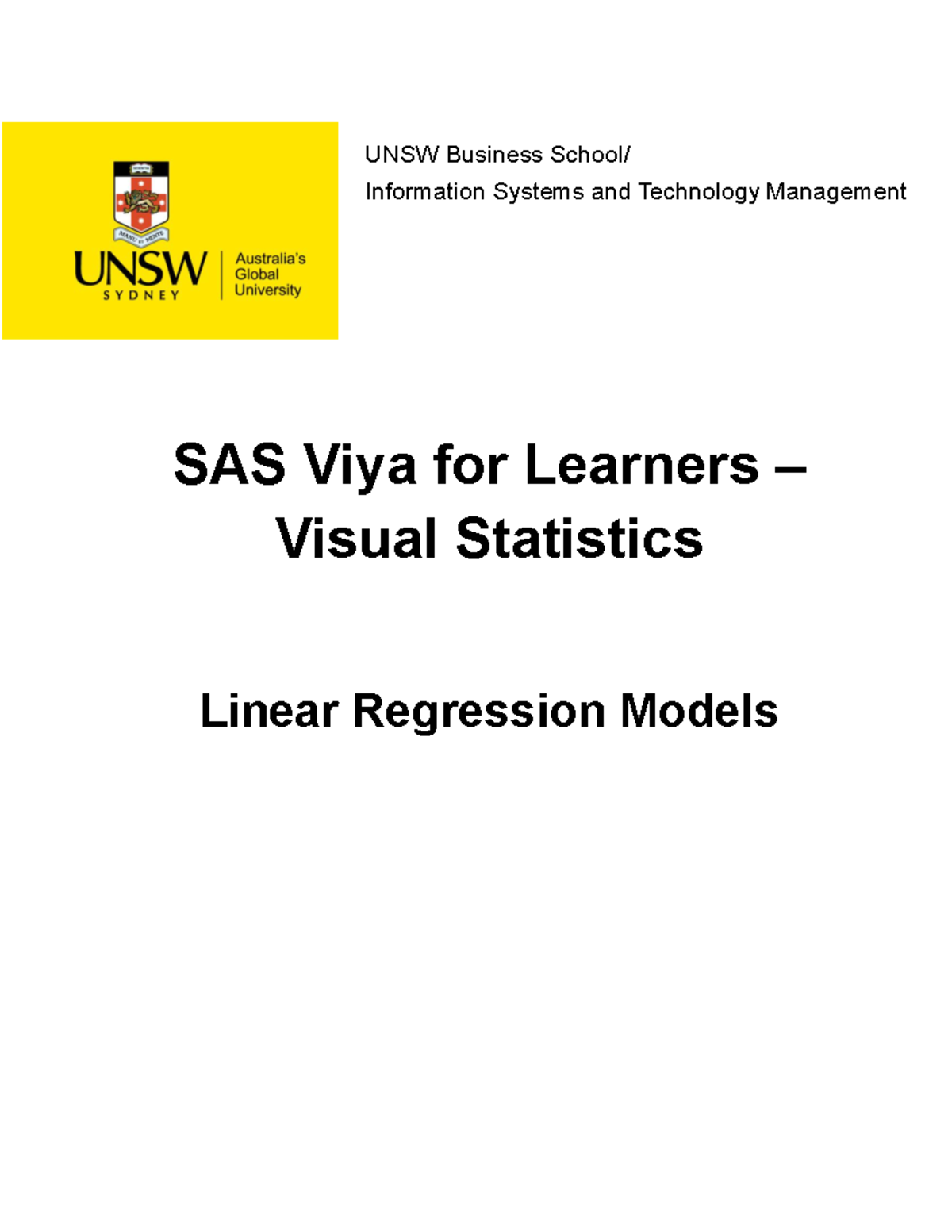 SAS Viya VA - Linear Regression Models - UNSW Business School ...