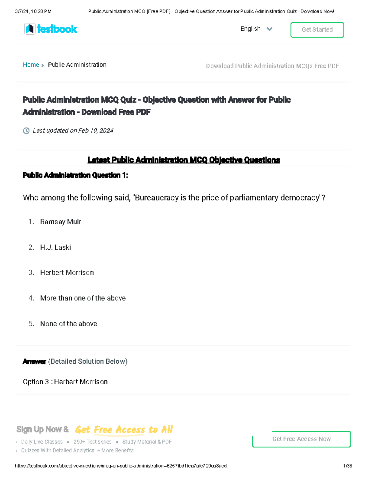 Public Administration MCQ [Free PDF] - Objective Question Answer for ...