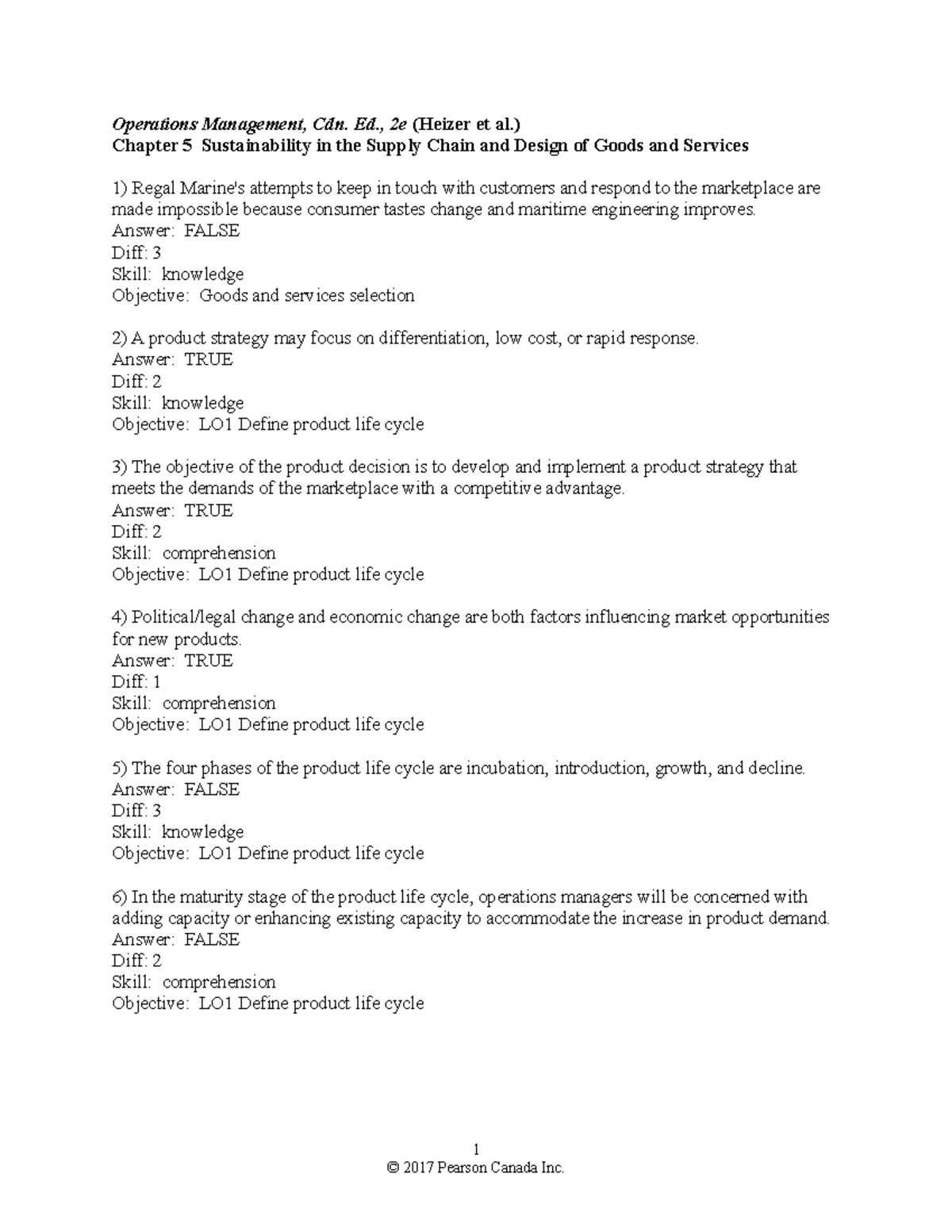 Chapter 5 Practice Questions - Operations Management, Cdn. Ed., 2e ...