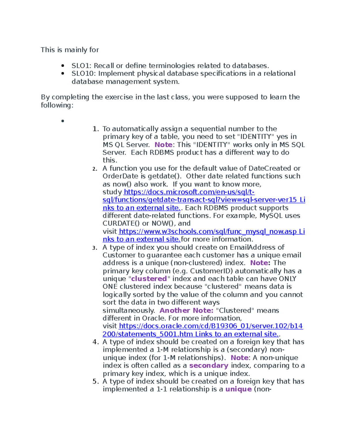 Lessons Learned from CS13 Exercise - This is mainly for SLO1: Recall or ...