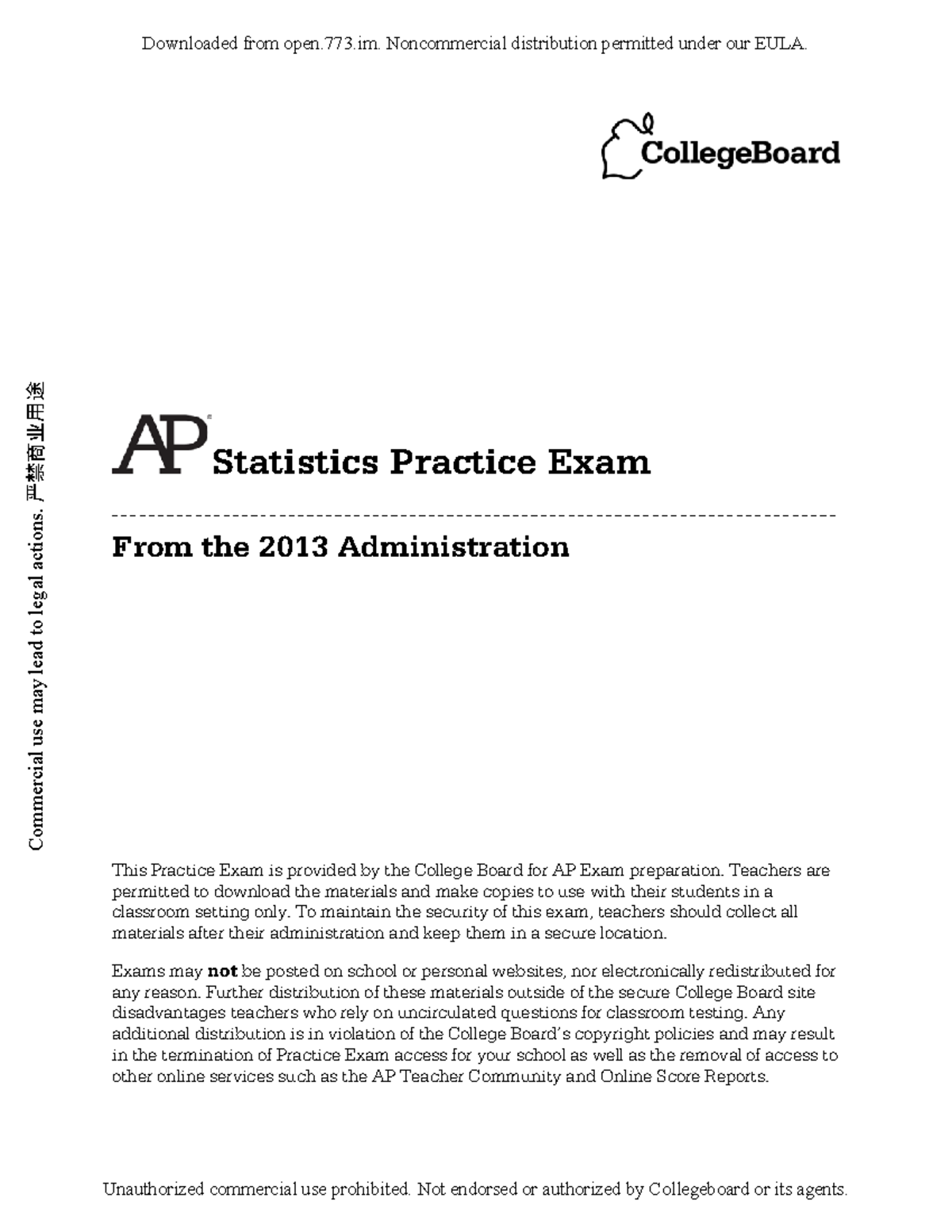 AP Stats 2013 - asdfsd - Statistics Practice Exam ####### From the 2013 Administration This ...