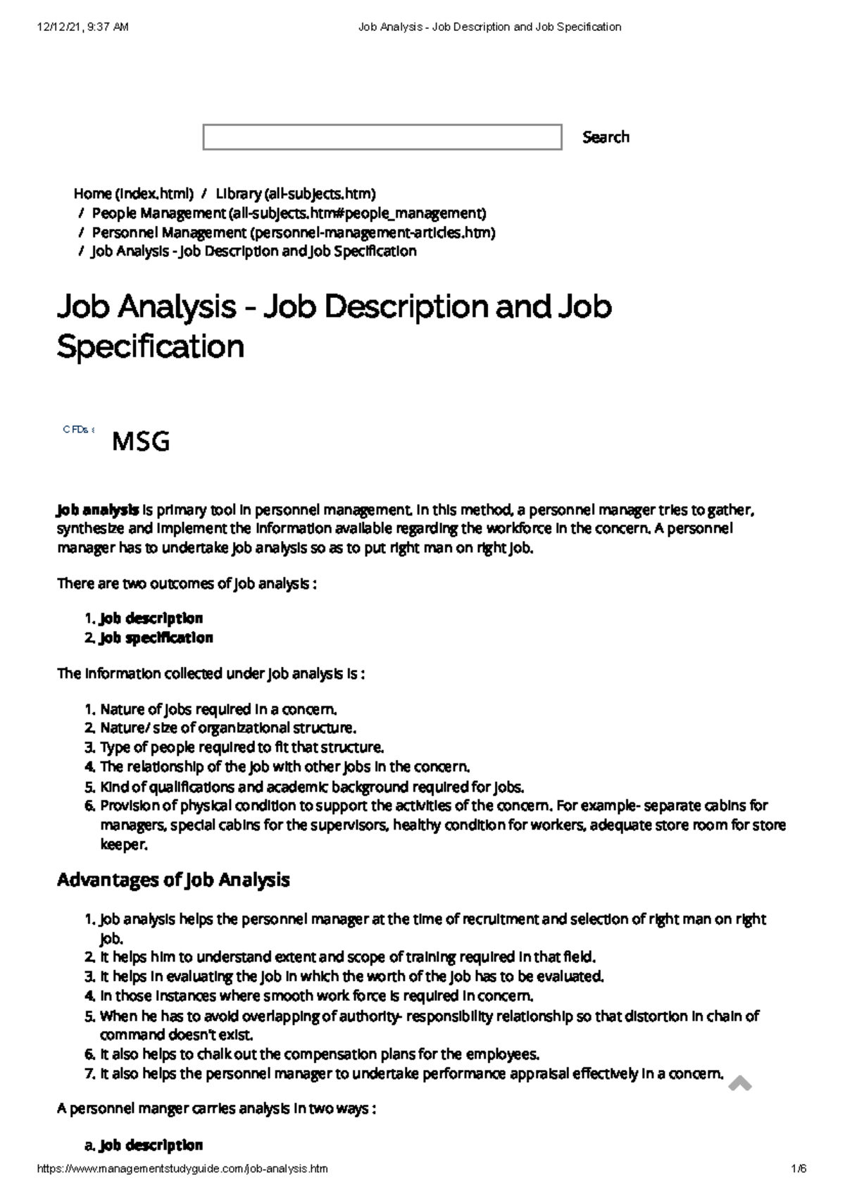 Job Analysis - Job Description and Job Specification - In this method ...