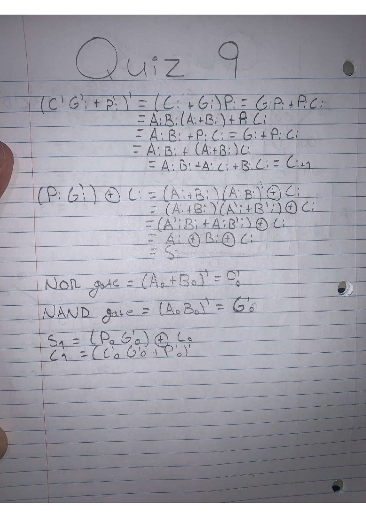 Quiz 9 Answers Sheet - Quiz 9 (C'G'++p:)'= (C: + Gi)P: = GiP:+PiC ...