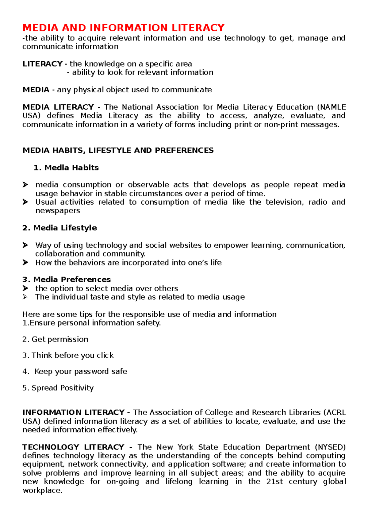 Media AND Information Literacy - MEDIA AND INFORMATION LITERACY -the ...