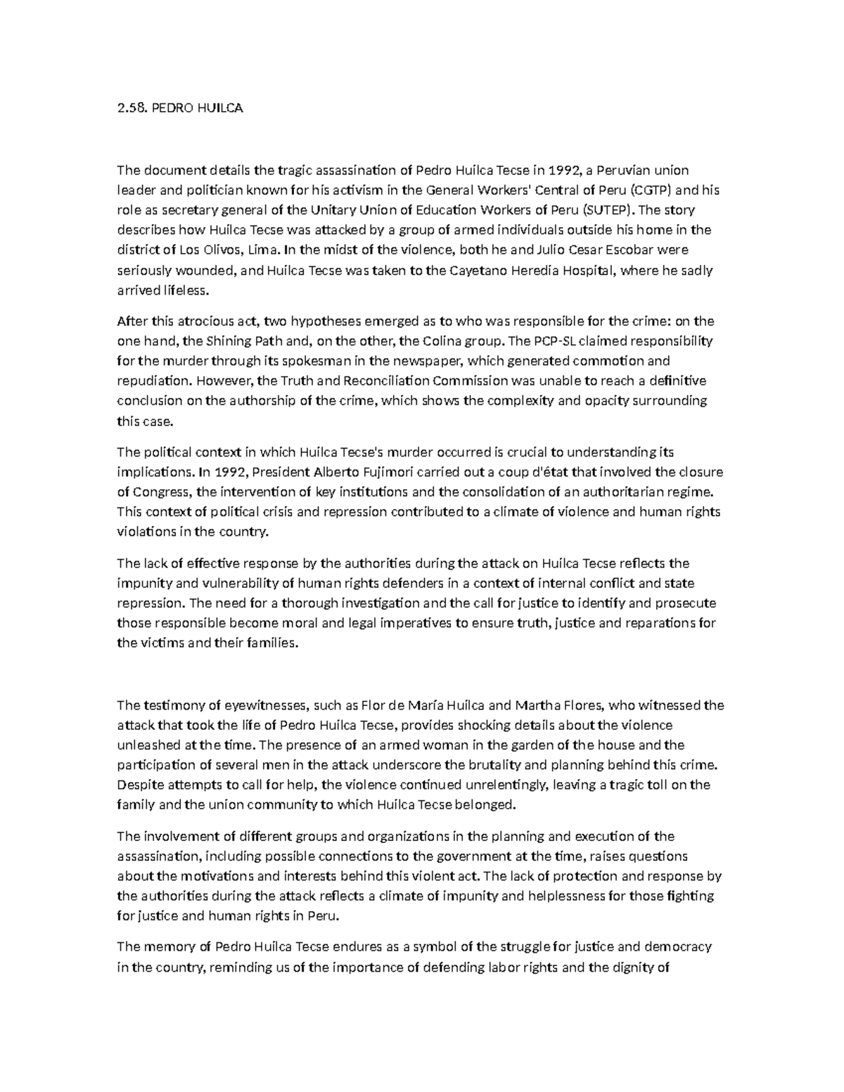 Ingles - asdasdasdasdas - 2. PEDRO HUILCA The document details the ...