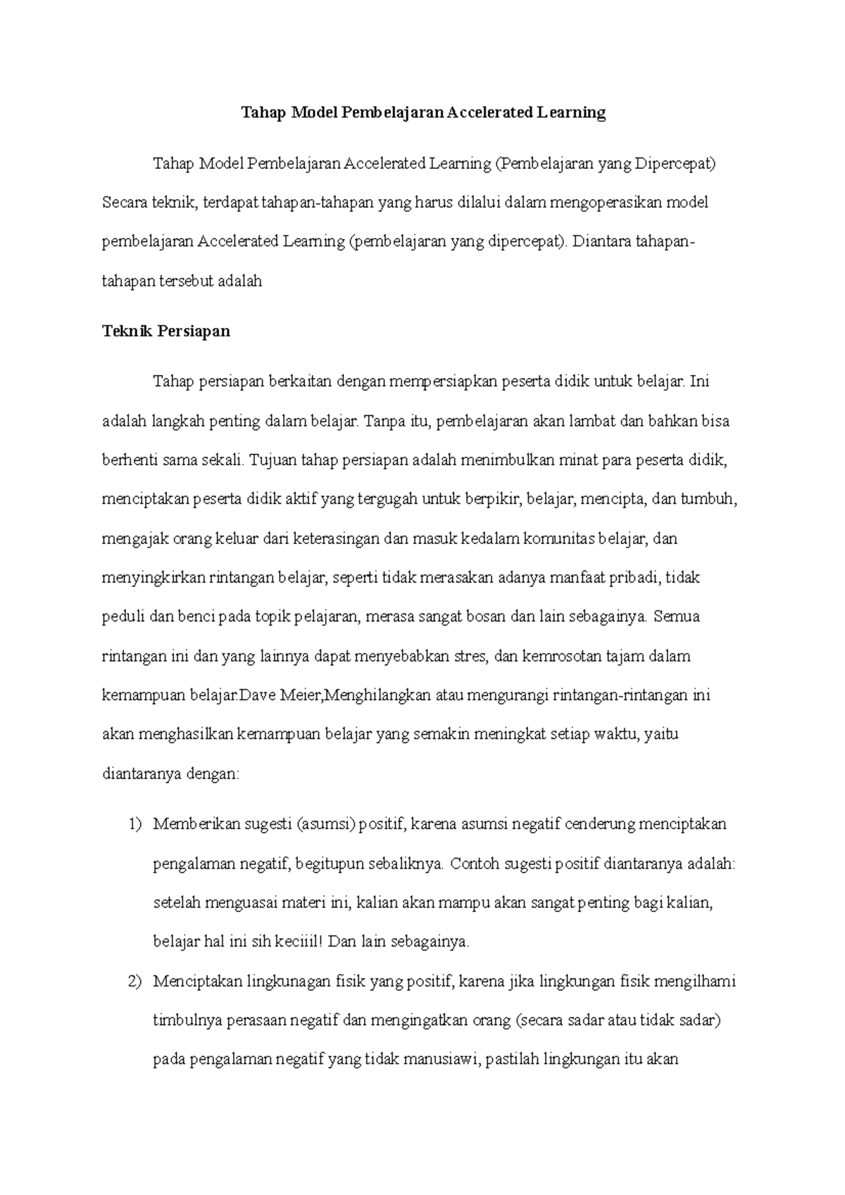 Tahap Model Pembelajaran Accelerated Learning - Diantara tahapan- tahapan tersebut adalah Teknik ...