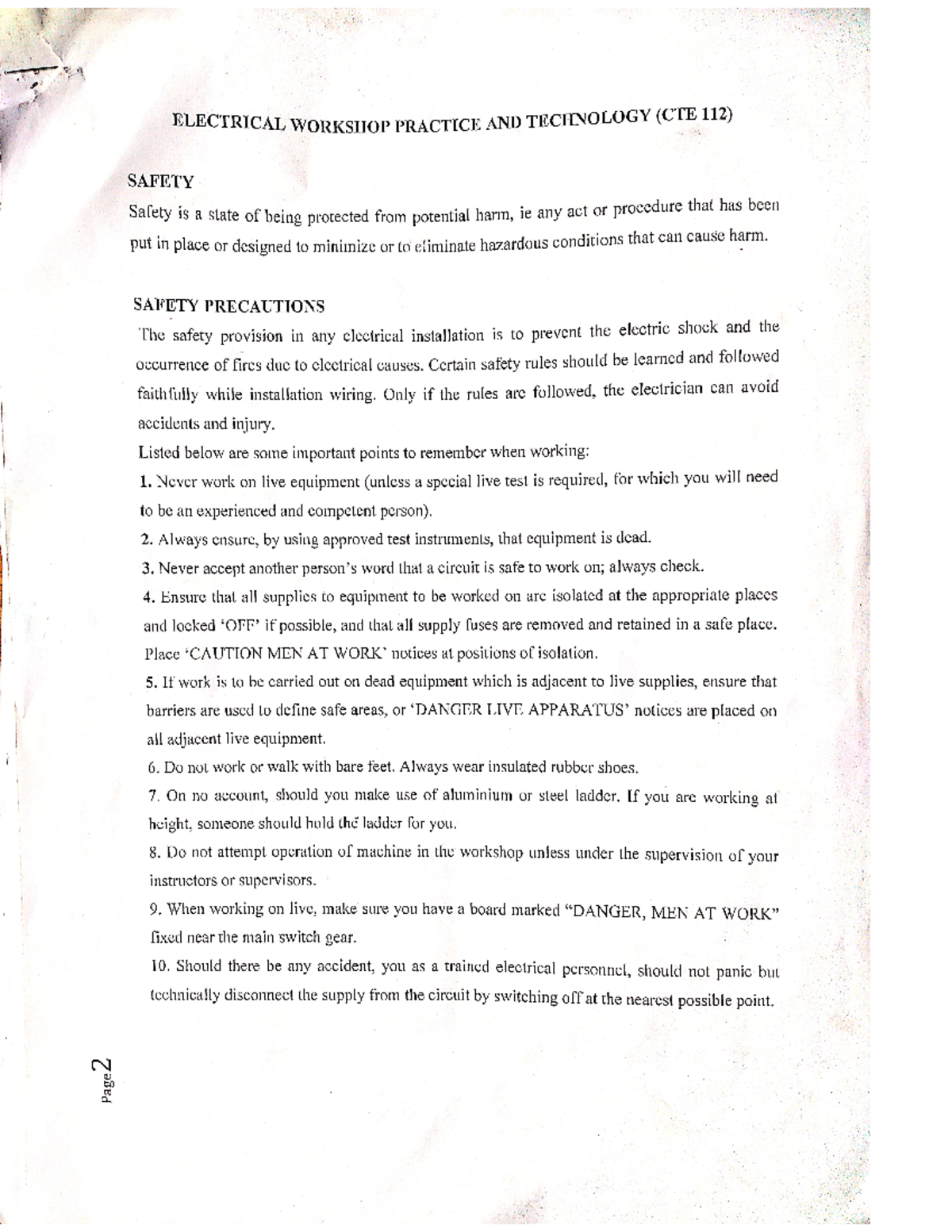 ELECTRICAL ENGINEERING WORKSHOP - Electrical engineering workshop - Studocu