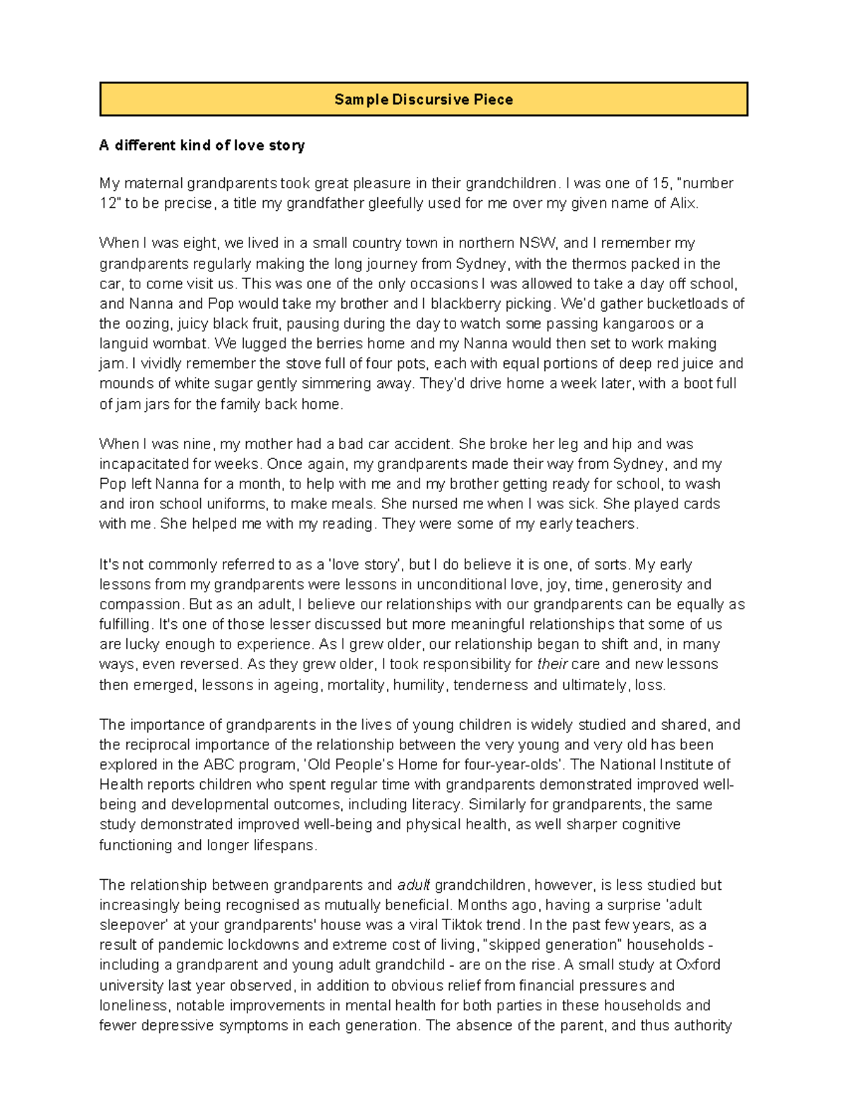 Copy of Sample Discursive A different kind of love story - Sample ...