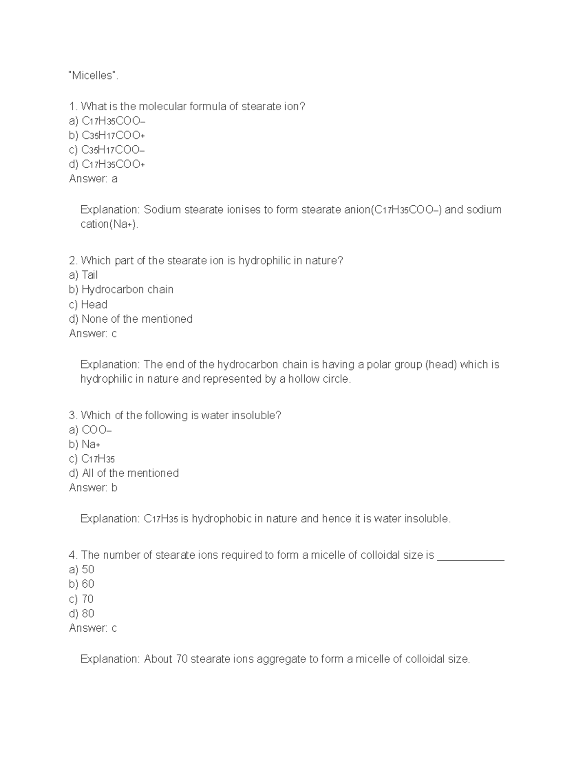 Engineering Chemistry (15) - “Micelles”. What is the molecular formula ...