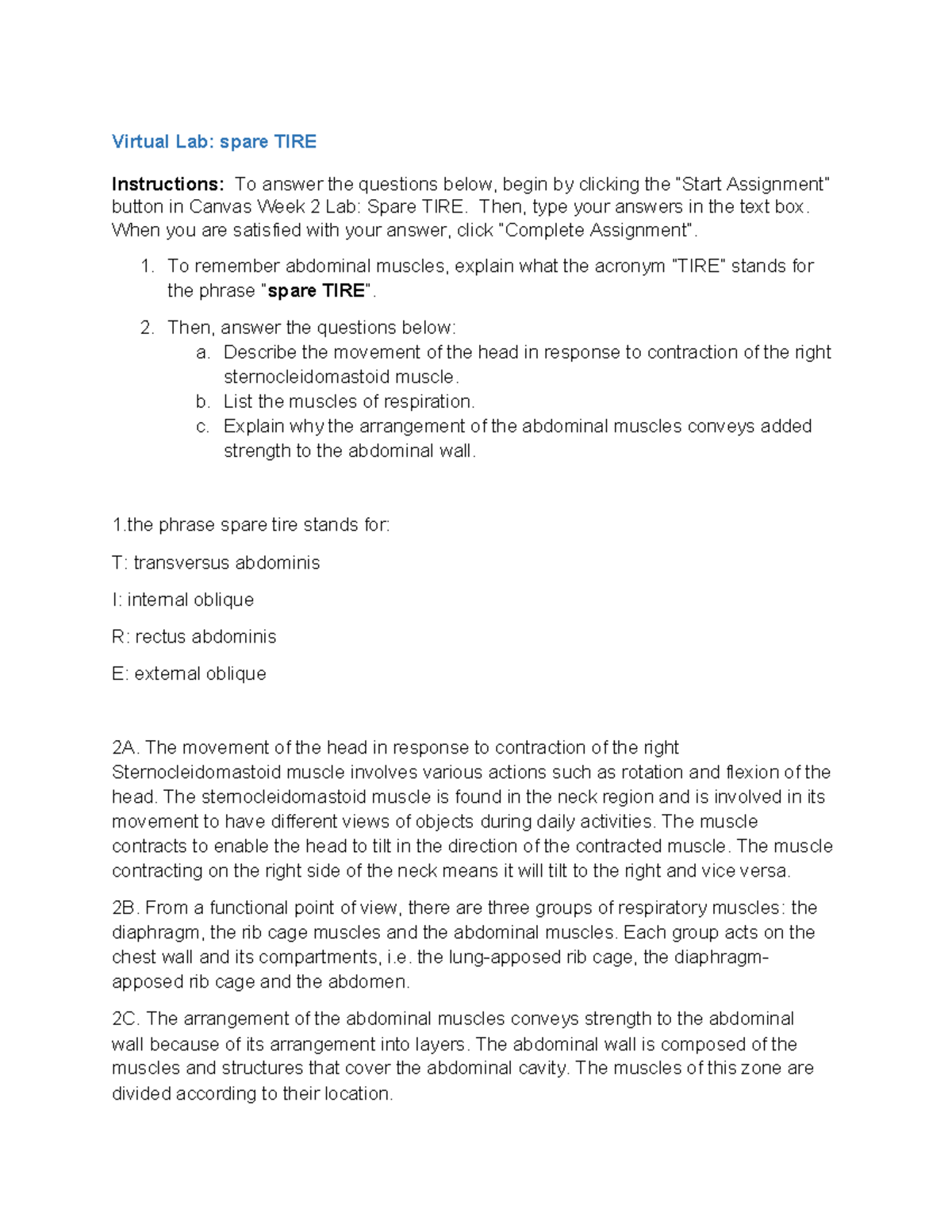 AHP 106 lab 2 - virtual lab week 2 - Virtual Lab: spare TIRE ...