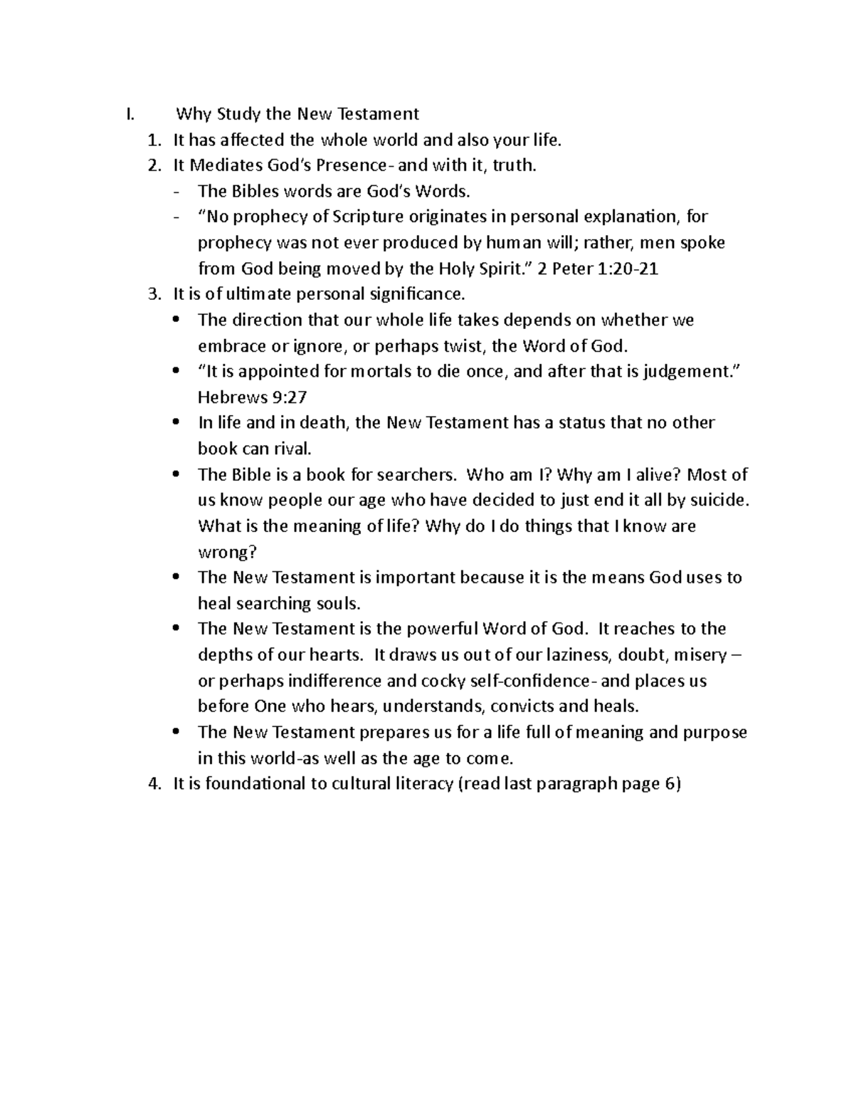 NT. 1 - Lecture Notes on New Testament chapter 1 - I. Why Study the New ...